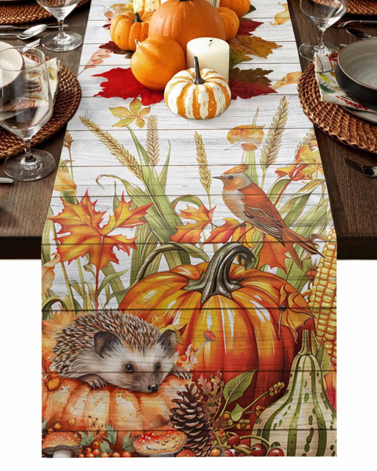 Fall Table Runner Thanksgiving Hedgehog Pumpkin Corn Table Runners ...