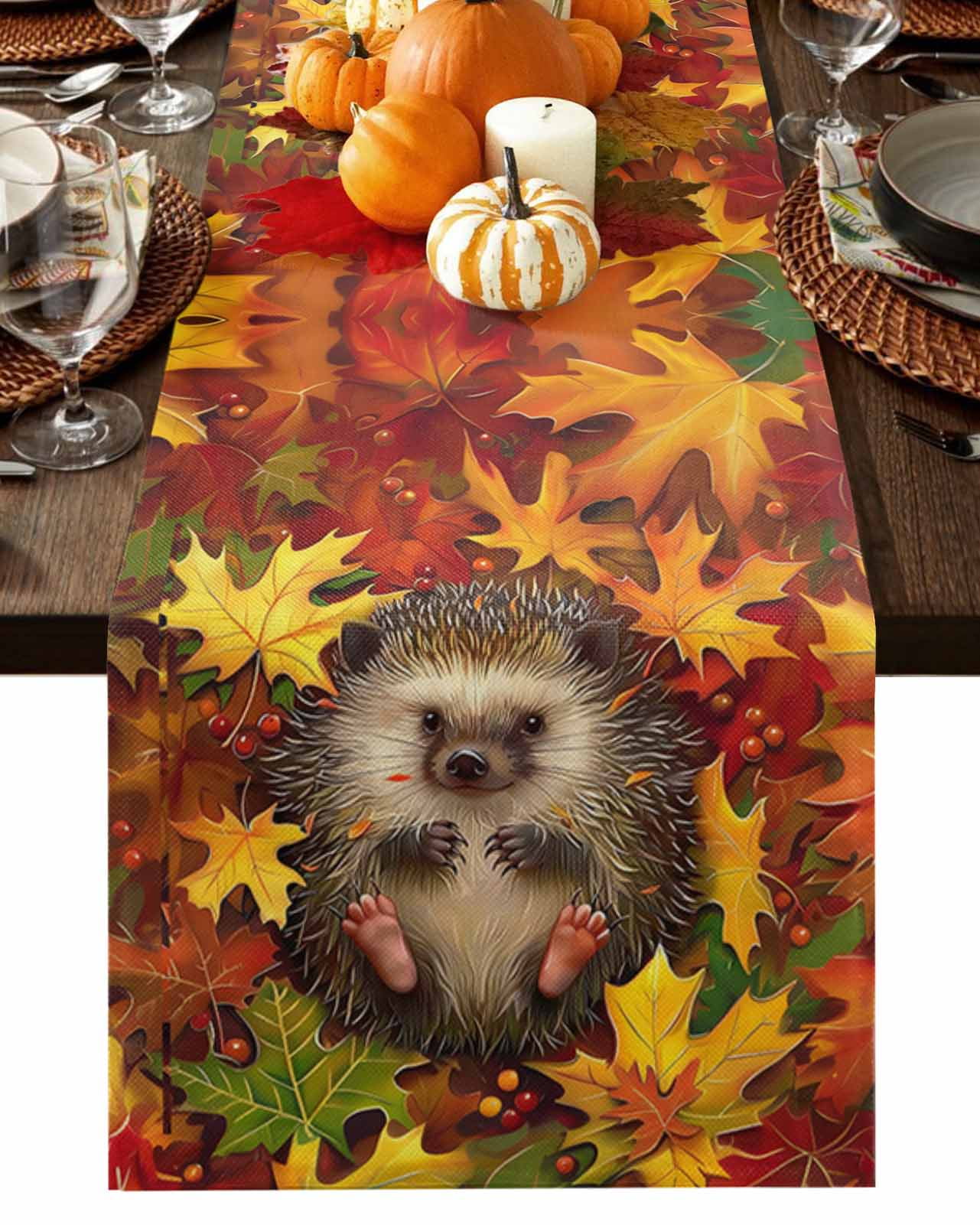 Fall Table Runner Thanksgiving Hedgehog Table Runners Mushroom Berry ...