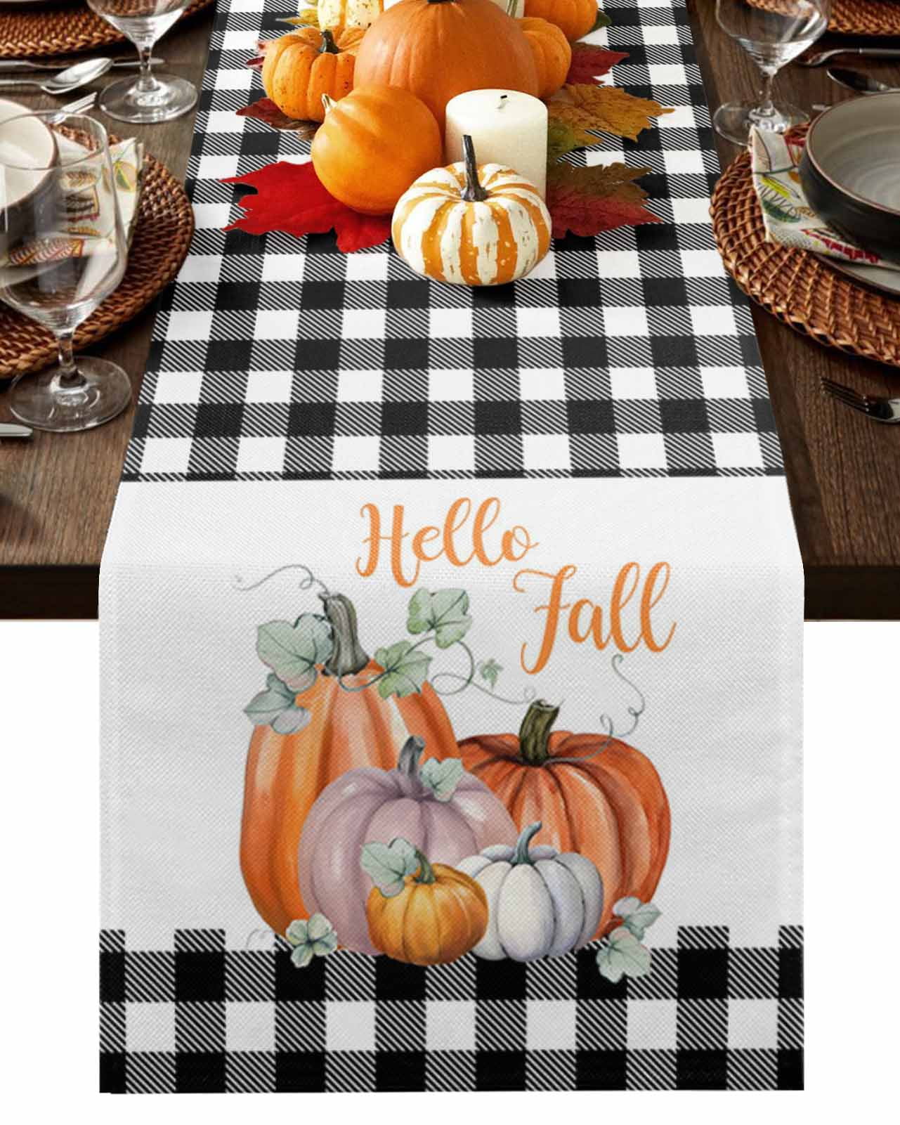 Fall Table Runner Thanksgiving Hello Fall Pumpkin Table Runners Black ...