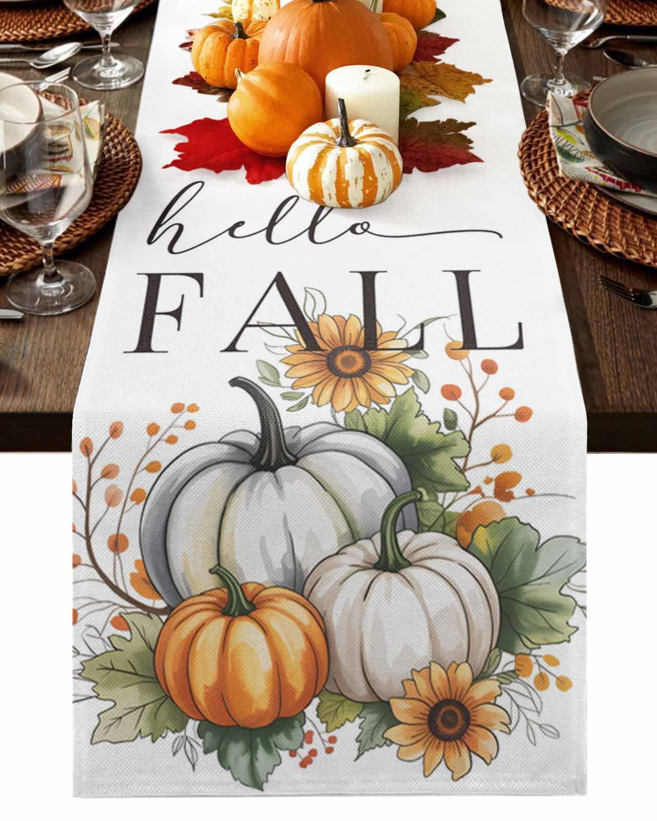 Fall Table Runner Thanksgiving Hello Fall Pumpkin Table Runners ...