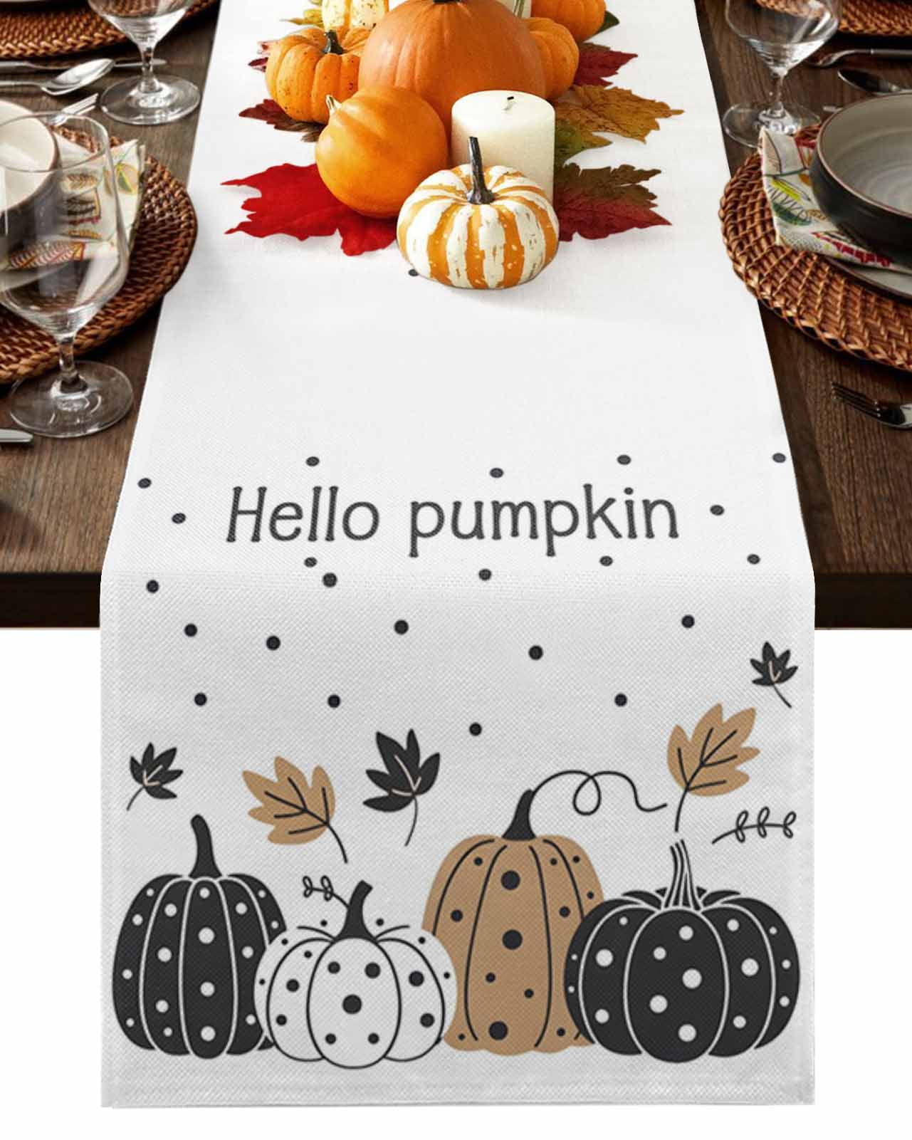 Fall Table Runner Thanksgiving Hello Pumpkin Table Runners Polka Dots ...