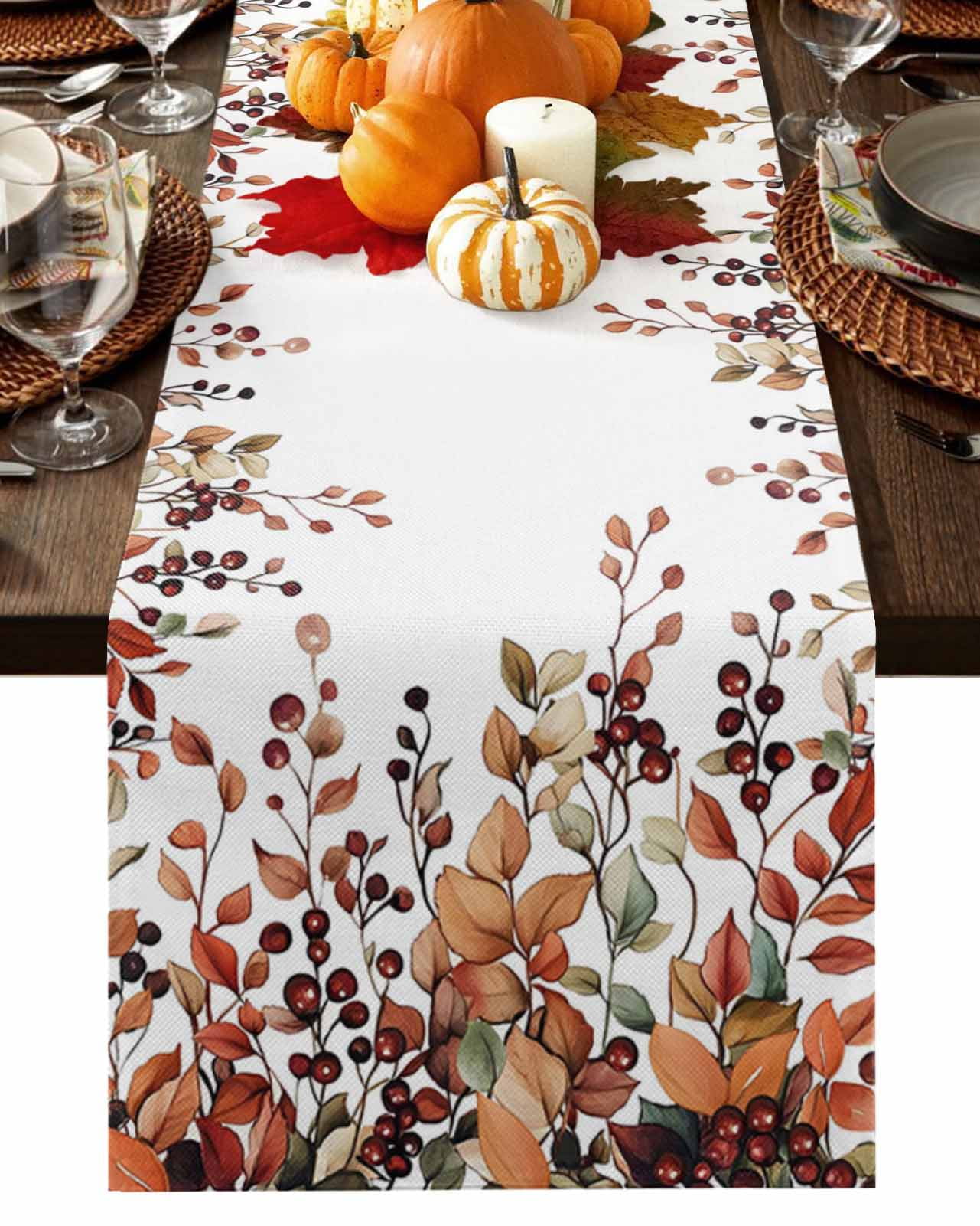 Fall Table Runner Thanksgiving Maple Leaves Table Runners Berry Leaf ...