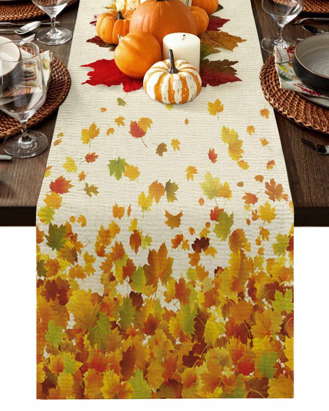 Fall Table Runner Thanksgiving Orange Maple Leaves Table Runners Autumn ...