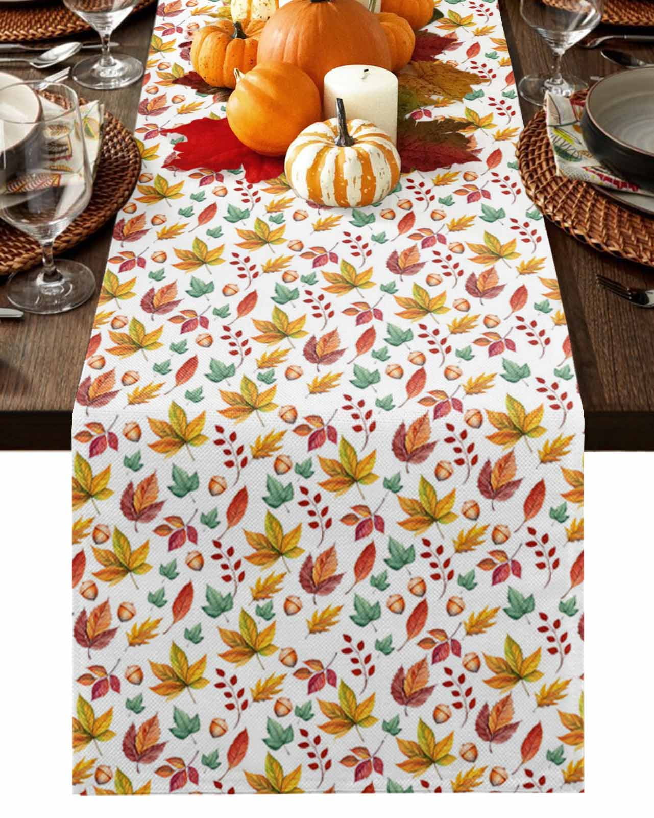Fall Table Runner Thanksgiving Orange Maple Leaves Table Runners Berry ...