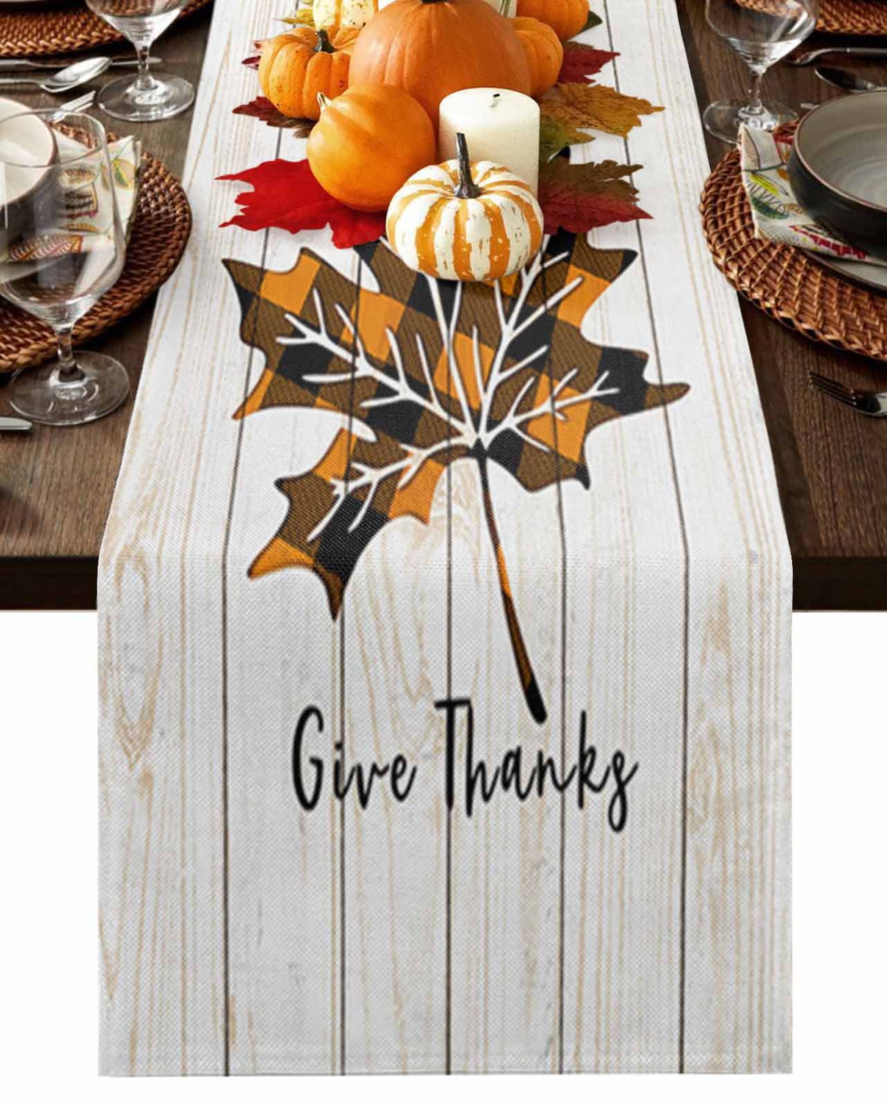 Fall Table Runner Thanksgiving Orange Plaid Maple Leaf Table Runners ...