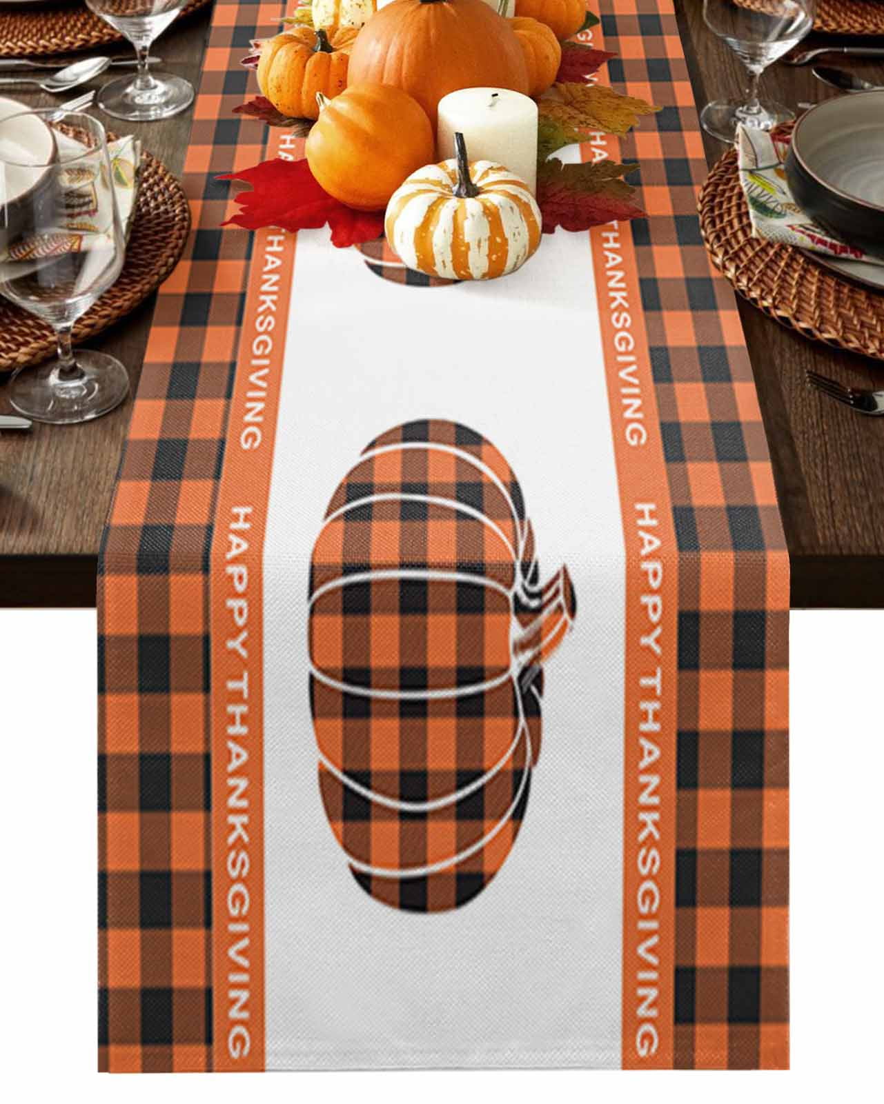 Fall Table Runner Thanksgiving Orange Plaid Pumpkin Table Runners ...