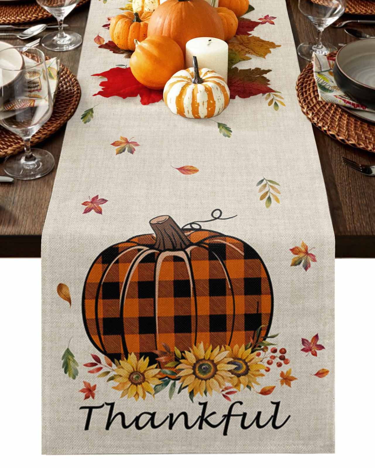 Fall Table Runner Thanksgiving Orange Plaid Pumpkin Table Runners ...