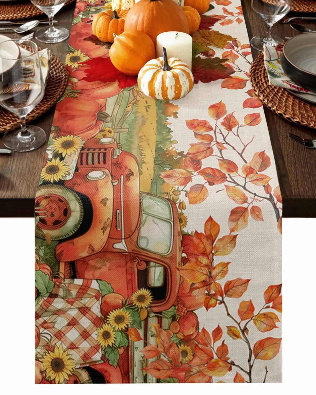 Fall Table Runner Thanksgiving Orange Pumpkin Fruit Table Runners Retro ...