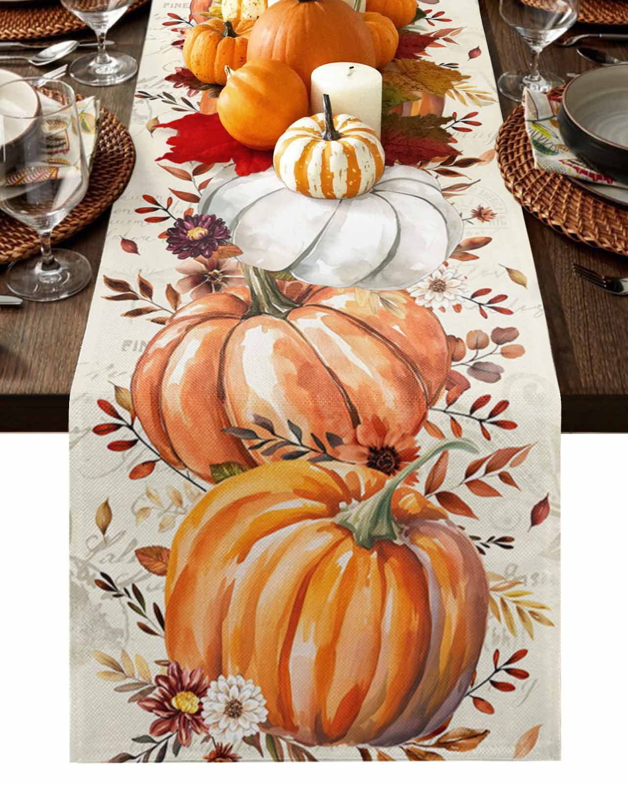 Fall Table Runner Thanksgiving Orange Pumpkin Table Runners Autumn ...