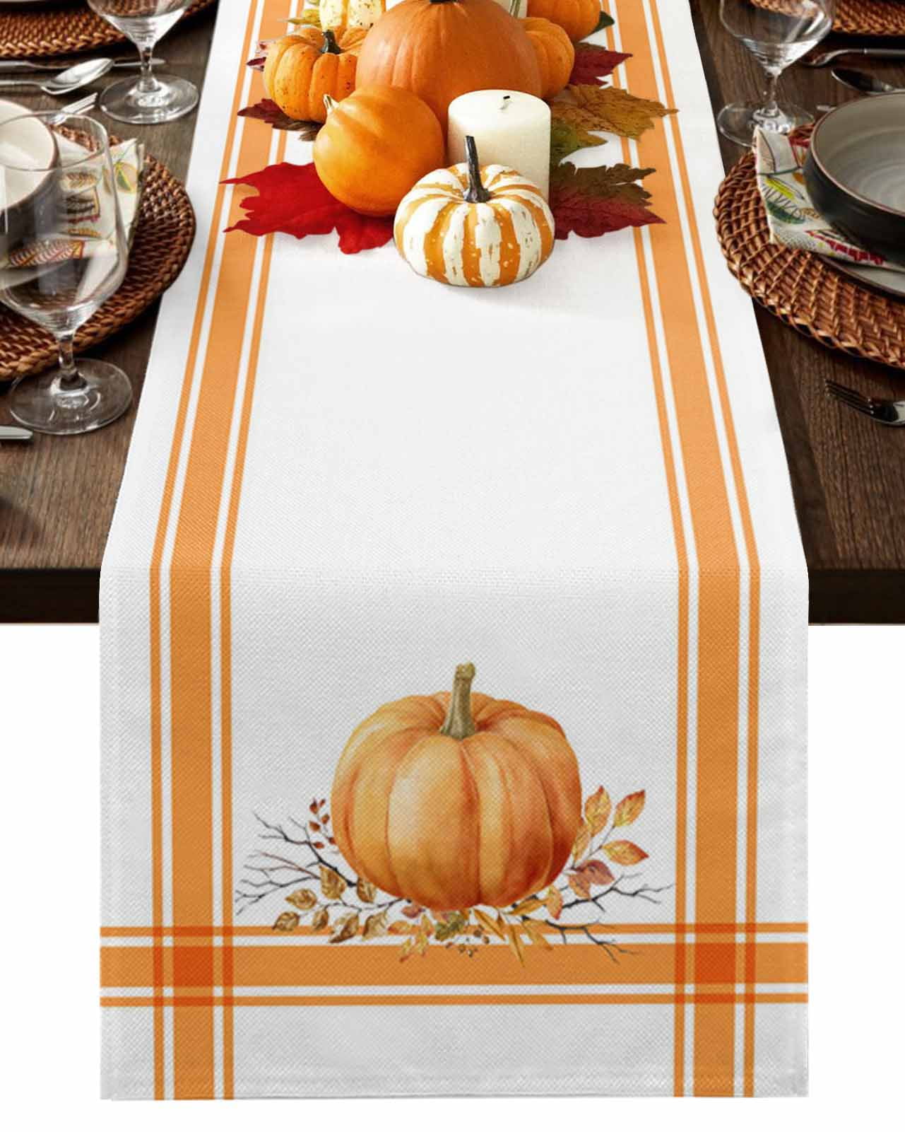 Fall Table Runner Thanksgiving Orange Pumpkin Table Runners Autumn Leaf ...