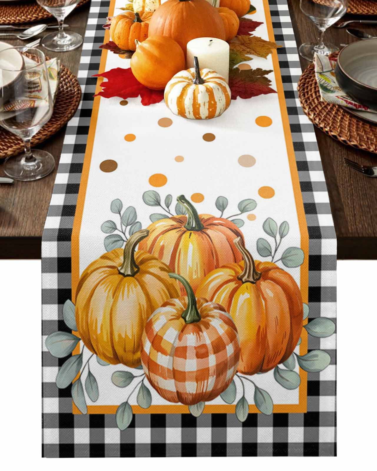 Fall Table Runner Thanksgiving Orange Pumpkin Table Runners Green ...
