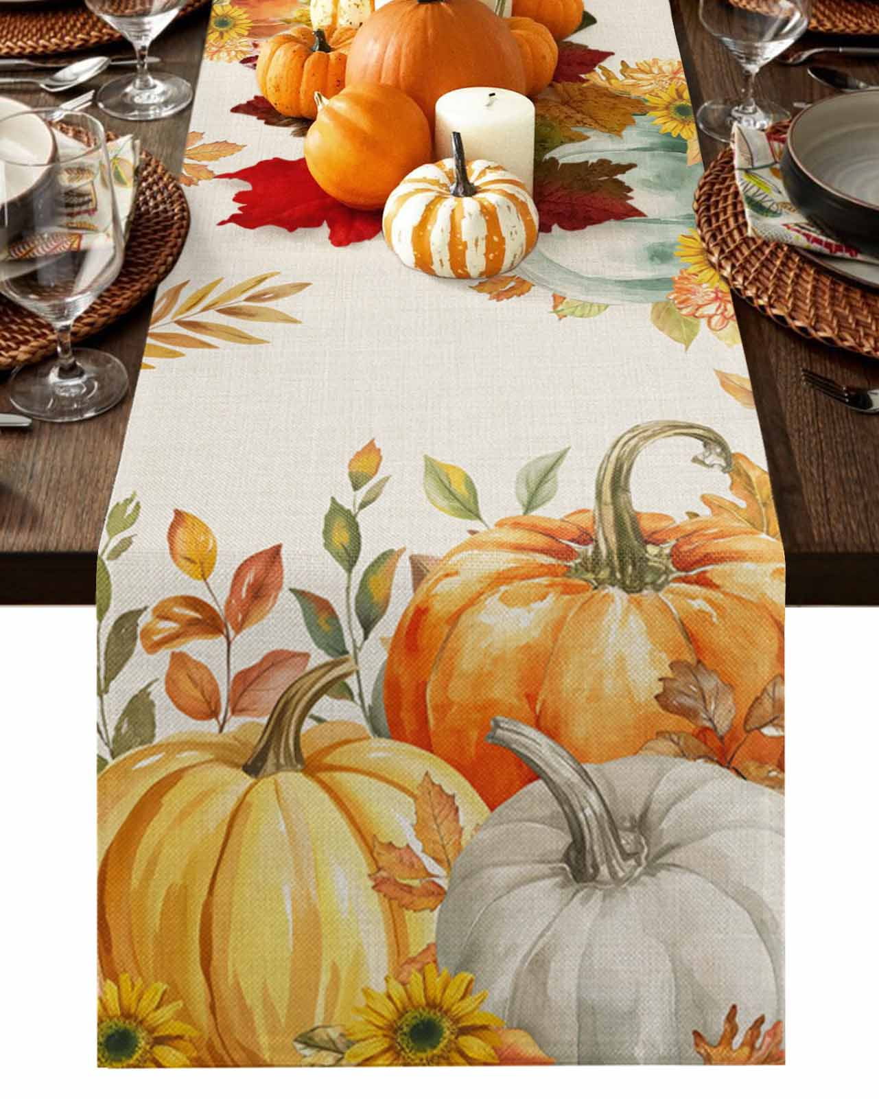 Fall Table Runner Thanksgiving Orange Pumpkin Table Runners Sunflower ...