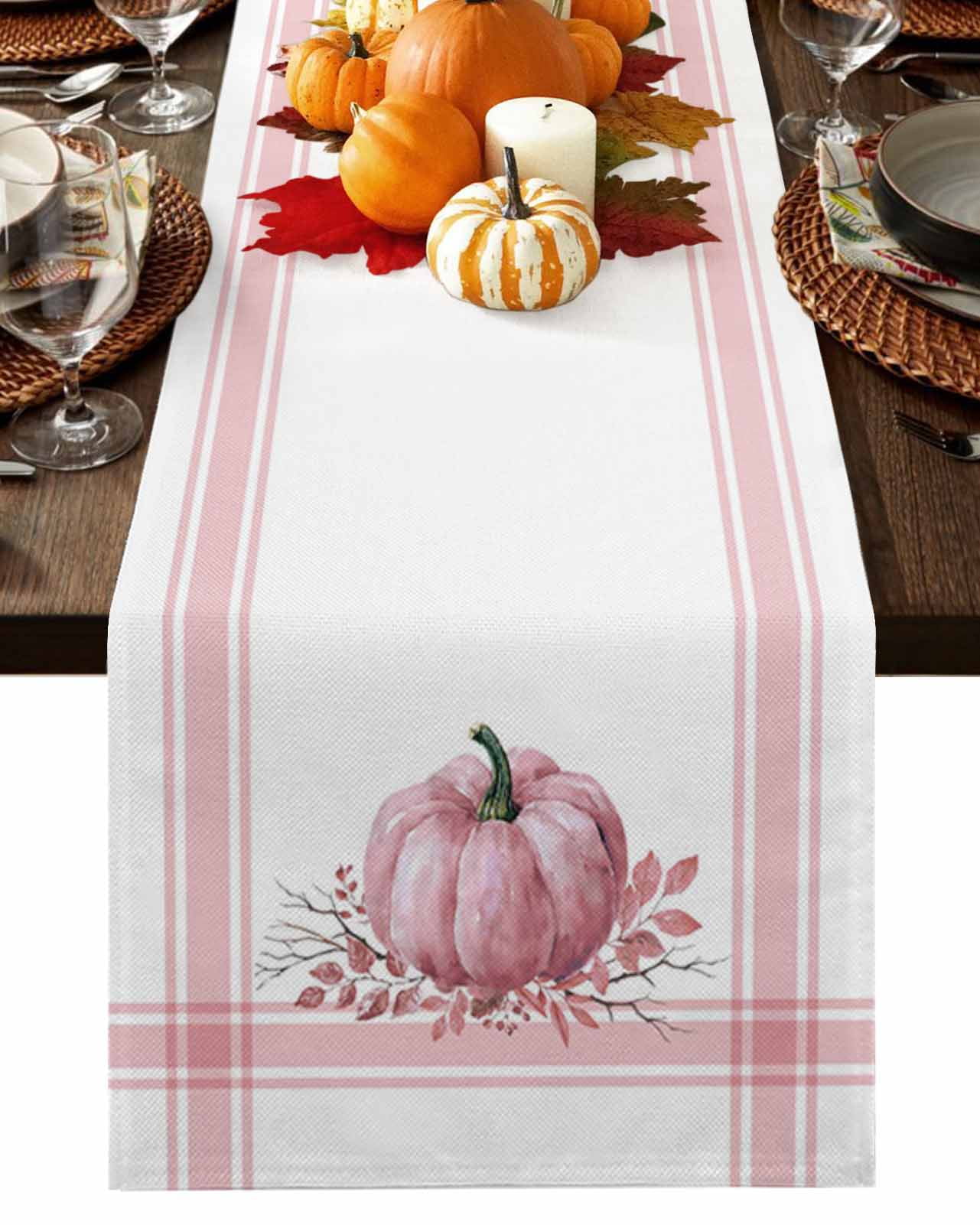 Fall Table Runner Thanksgiving Pink Pumpkin Table Runners Autumn Leaf ...