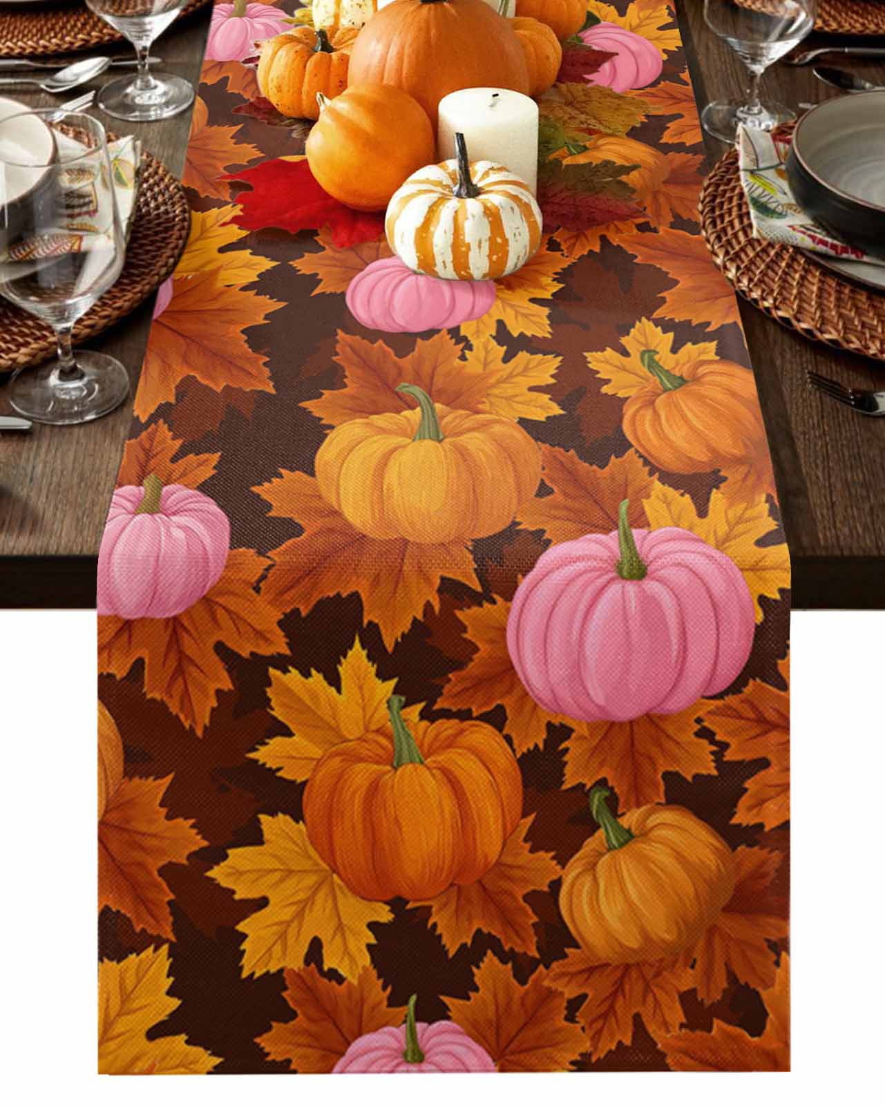 Fall Table Runner Thanksgiving Pink Pumpkins Table Runners Burnt Orange ...