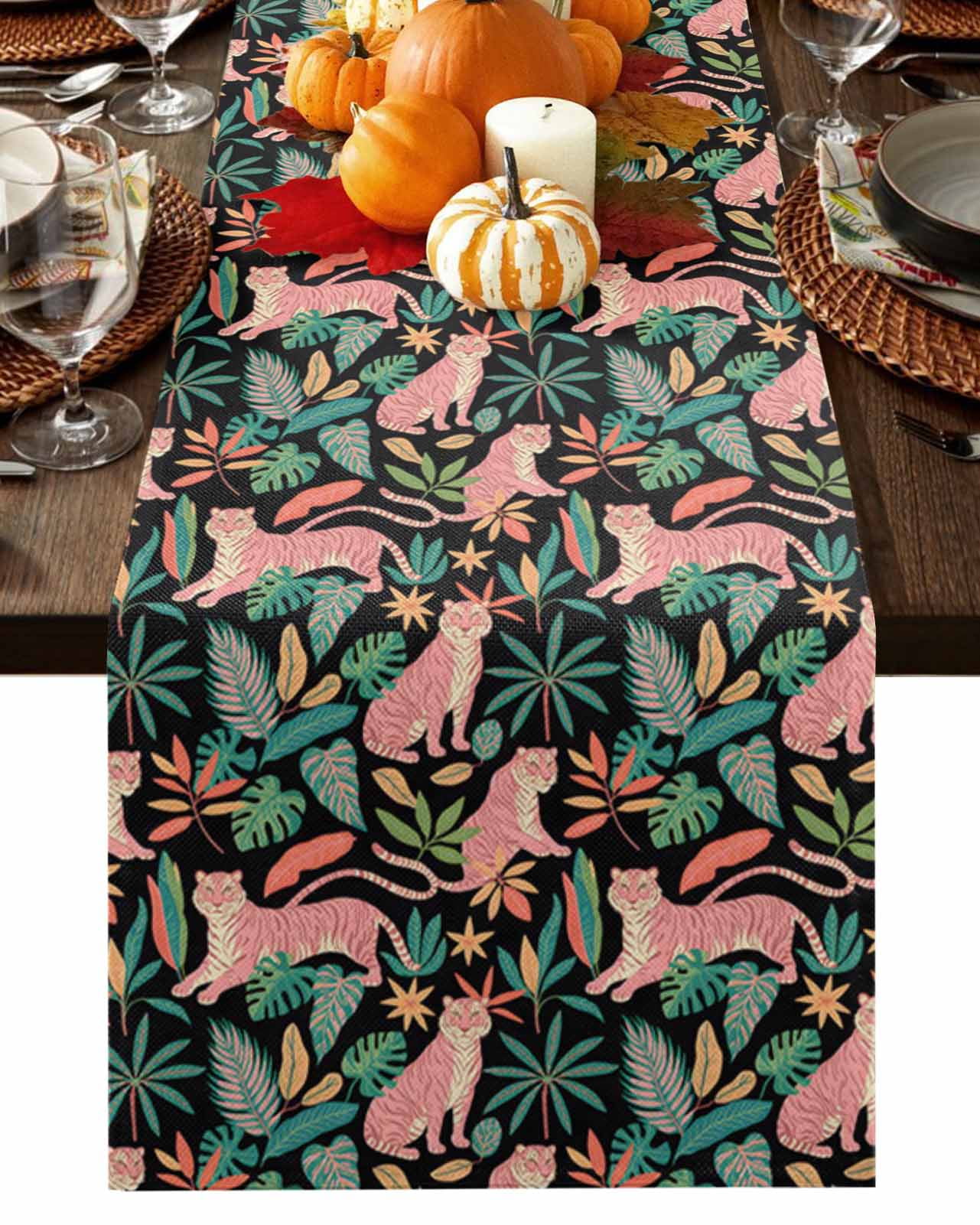 Fall Table Runner Thanksgiving Pink Tiger Table Runners Parrot Tropical ...