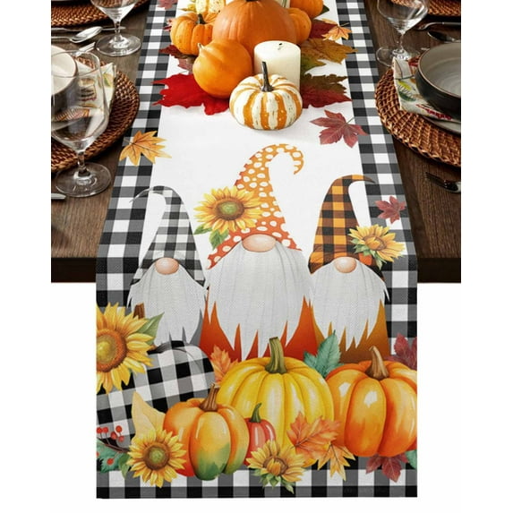 Fall Table Runner Thanksgiving Plaid Gnome Table Runners Orange Pumpkin ...