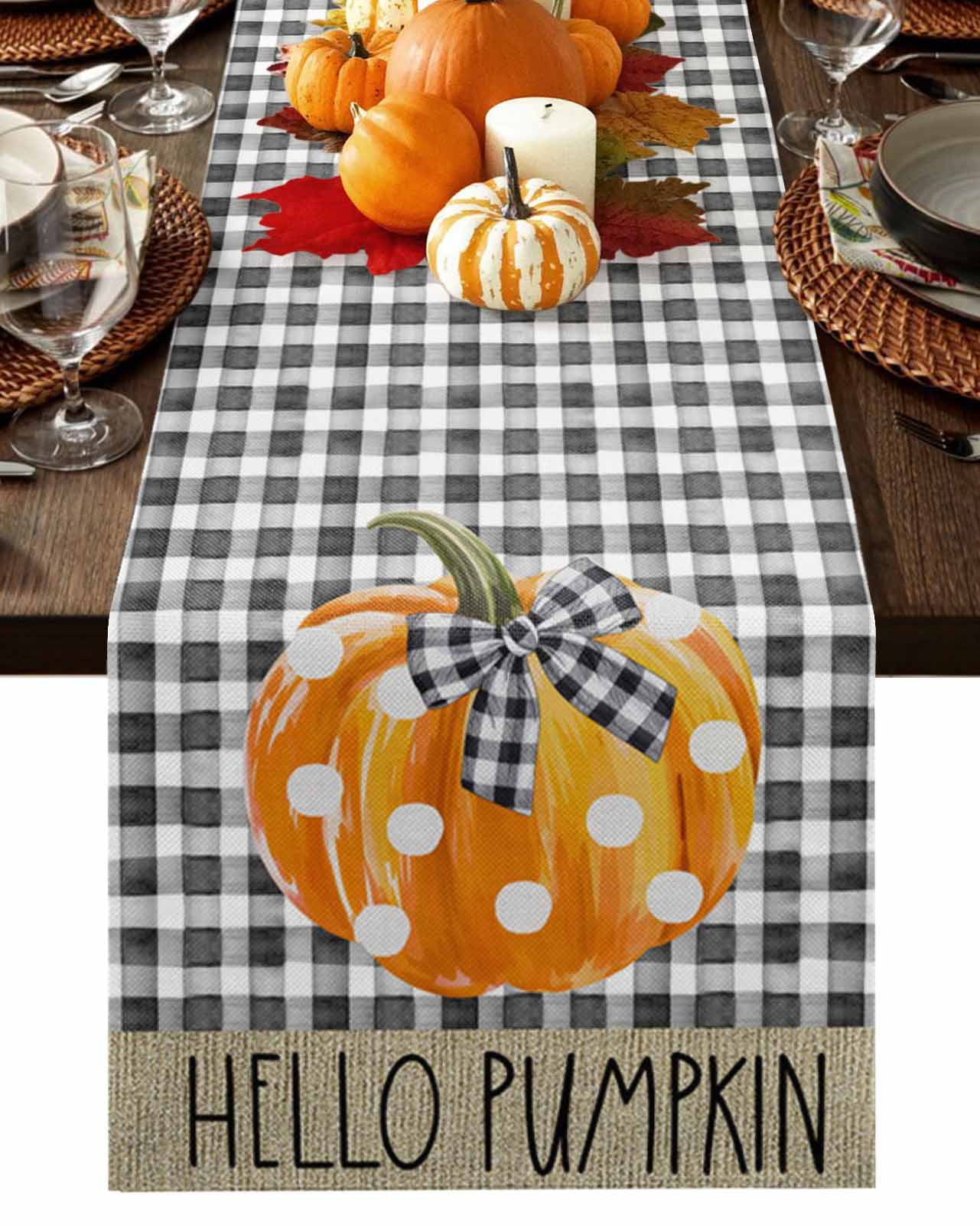 Fall Table Runner Thanksgiving Polka Dots Hello Pumpkin Table Runners ...