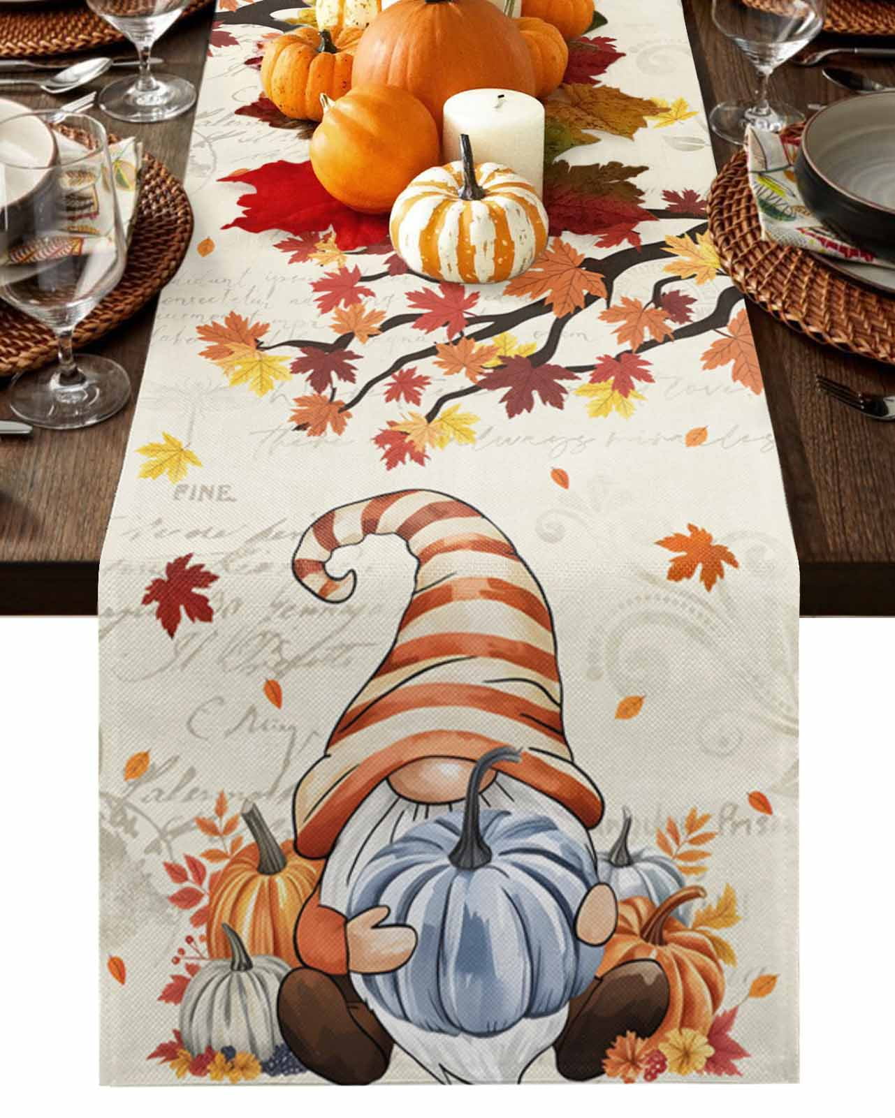Fall Table Runner Thanksgiving Pumpkin Gnome Table Runners Autumn ...