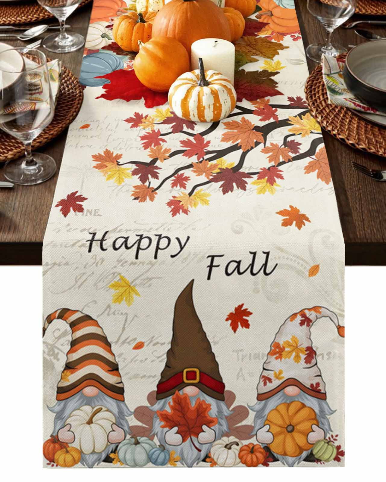 Fall Table Runner Thanksgiving Pumpkin Gnome Table Runners Orange ...