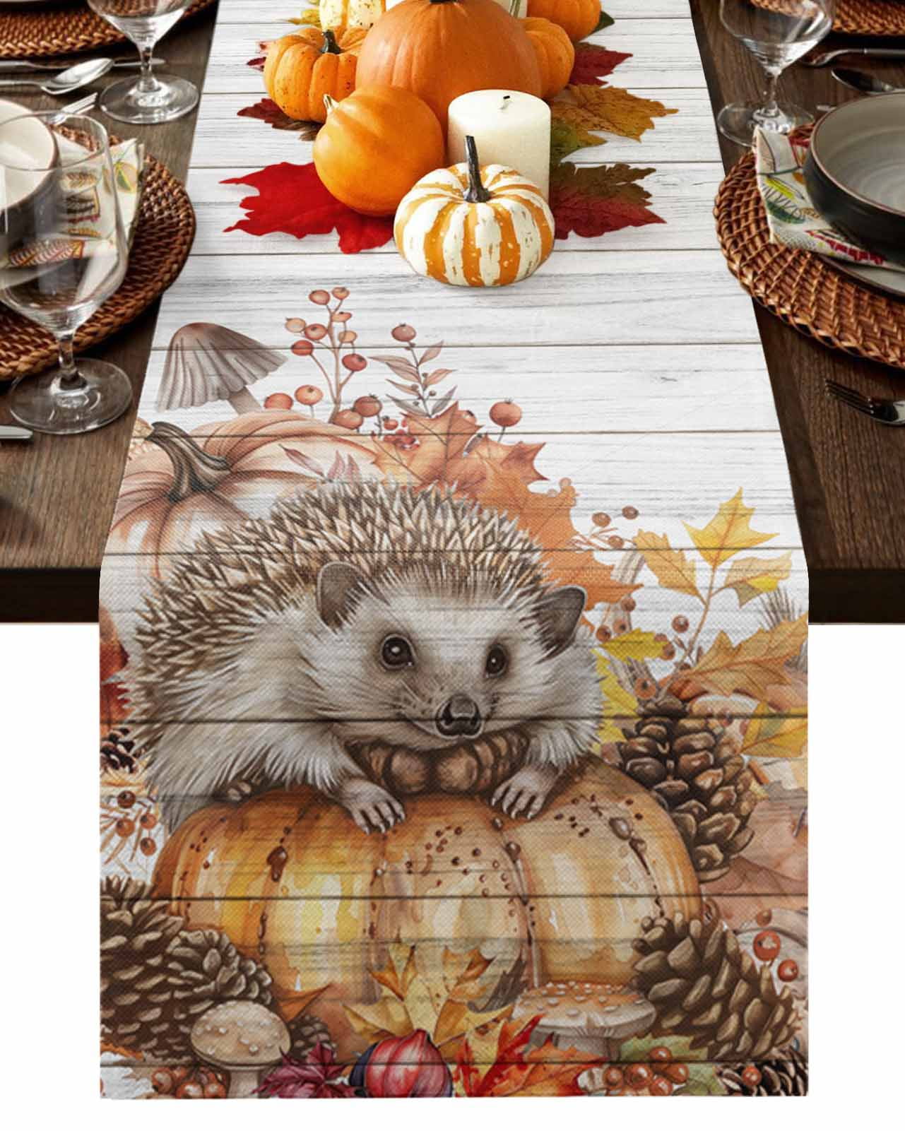 Fall Table Runner Thanksgiving Pumpkin Hedgehog Pine Cone Table Runners ...