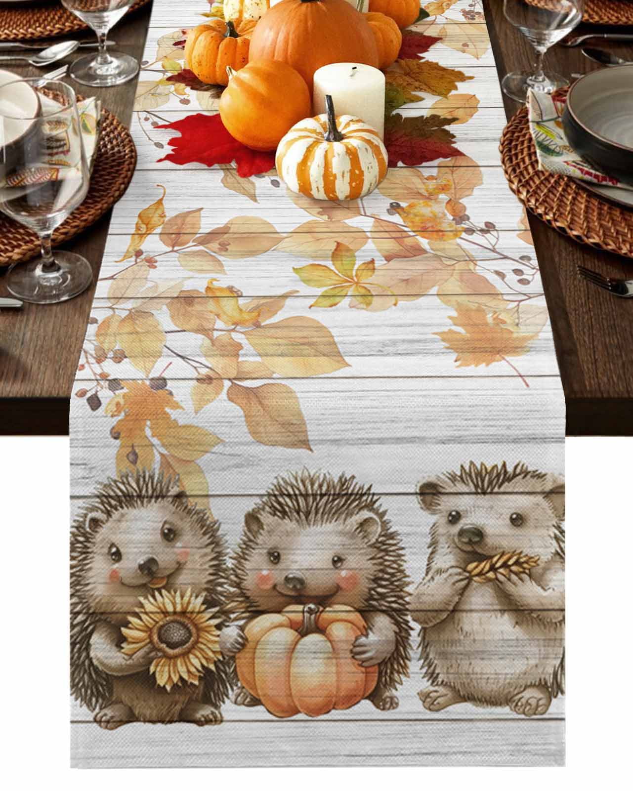 Fall Table Runner Thanksgiving Pumpkin Hedgehog Sunflower Table Runners ...