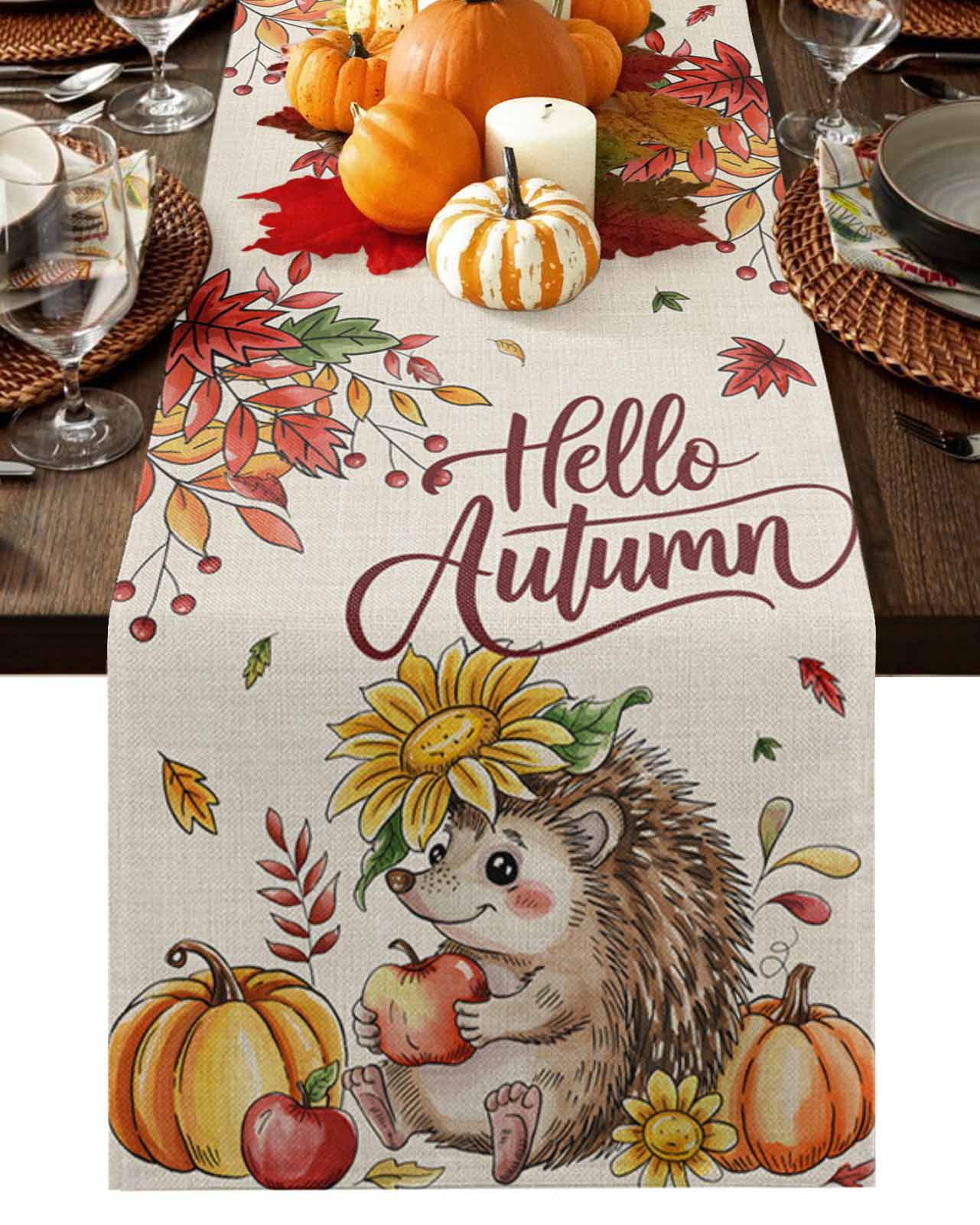Fall Table Runner Thanksgiving Pumpkin Hedgehog Table Runners Maple ...
