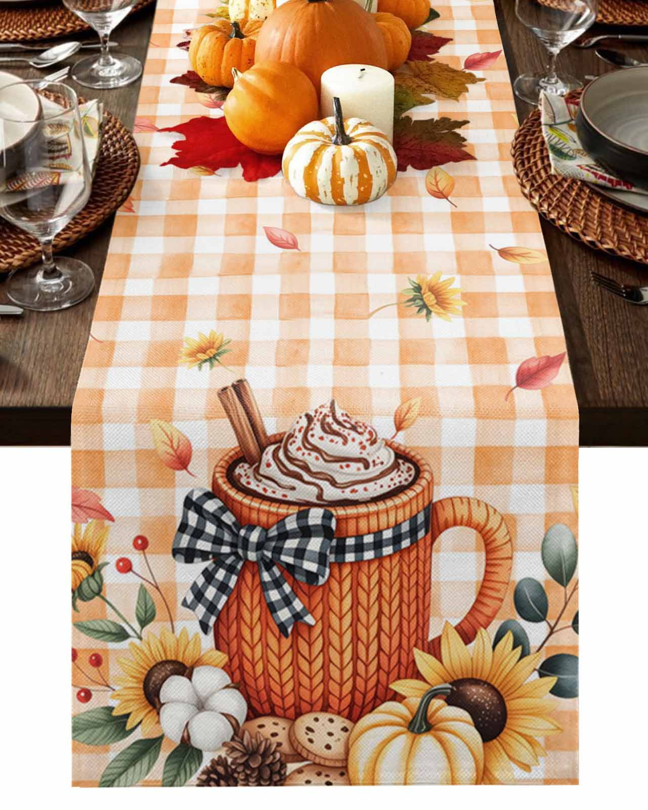 Fall Table Runner Thanksgiving Pumpkin Latte Table Runners Sunflower ...