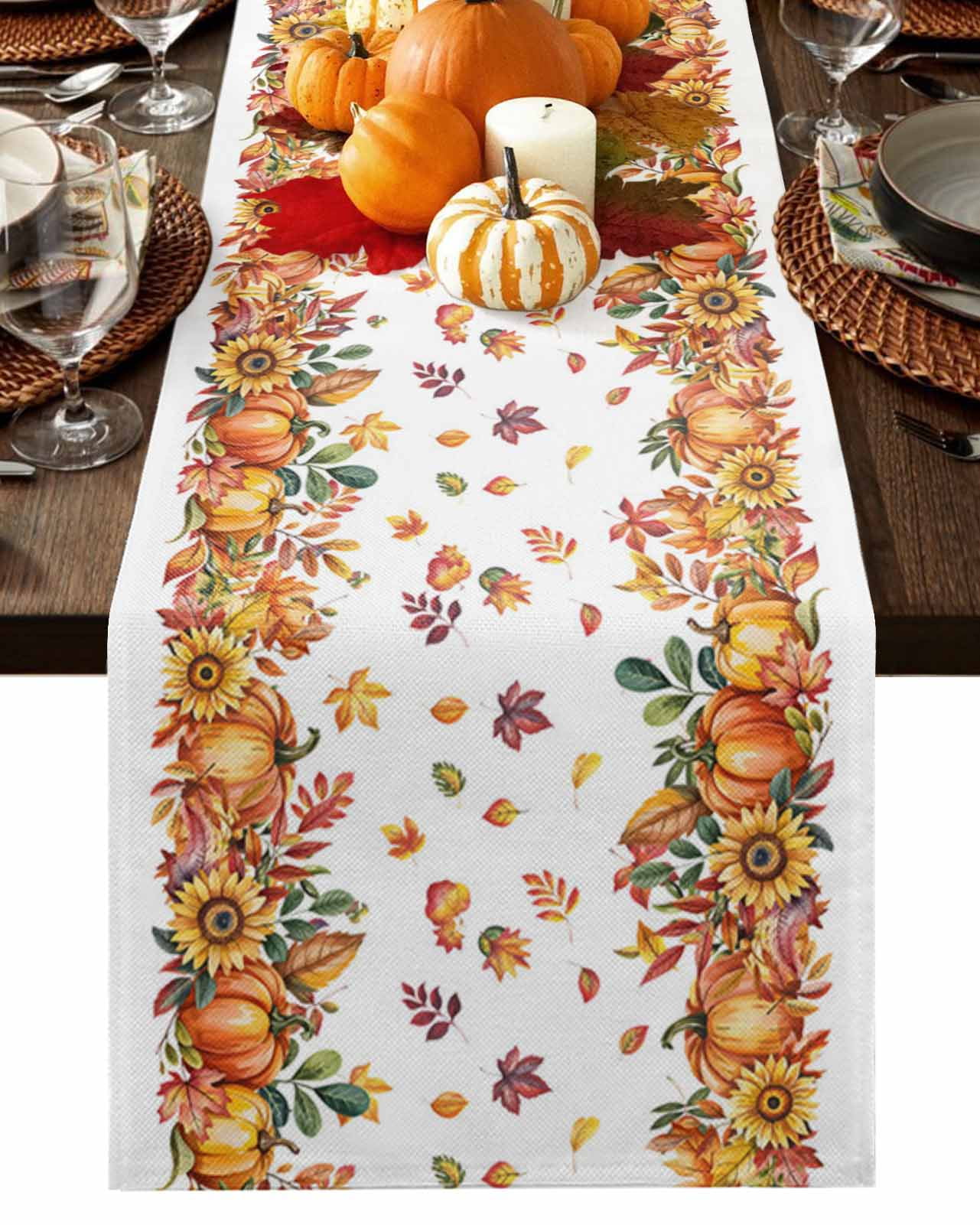 Fall Table Runner Thanksgiving Pumpkin Sunflower Table Runners Orange ...