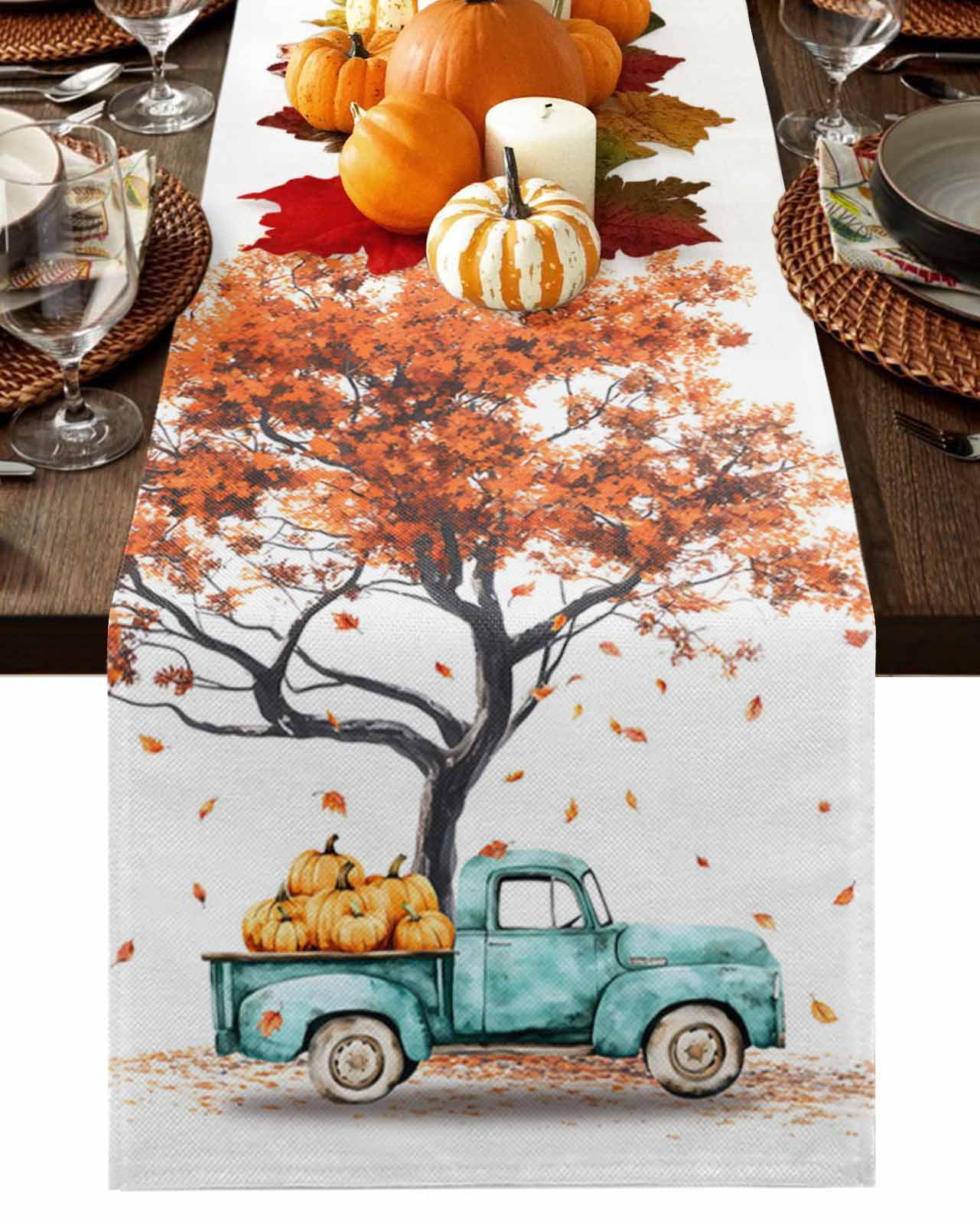 Fall Table Runner Thanksgiving Pumpkin Truck Table Runners Fallen ...