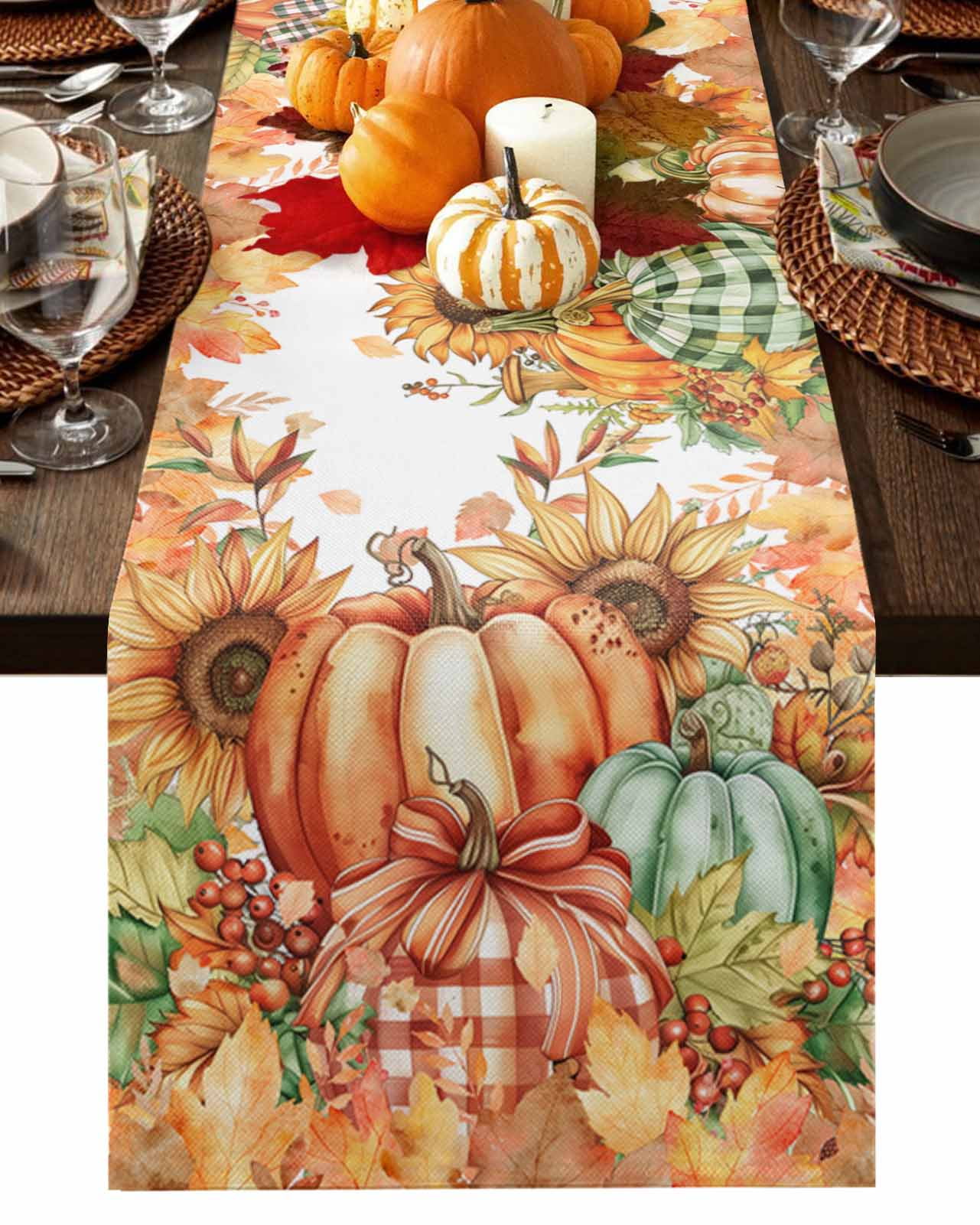 Fall Table Runner Thanksgiving Pumpkins Sunflower Table Runners Maple ...
