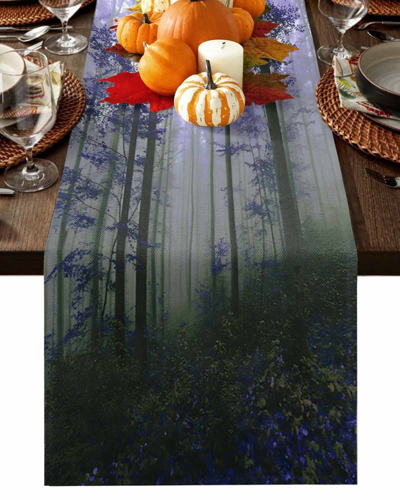 Fall Table Runner Thanksgiving Purple Foggy Forest Table Runners Misty ...