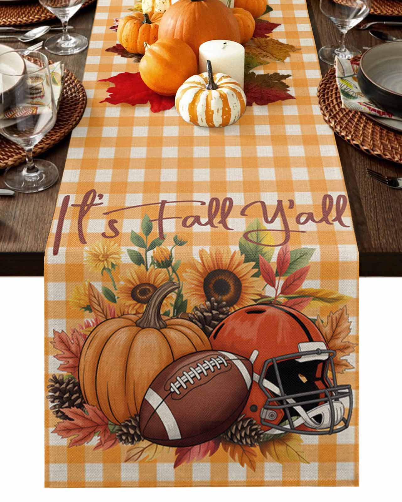 Fall Table Runner Thanksgiving Rugby Helmet, Pumpkin Table Runners ...
