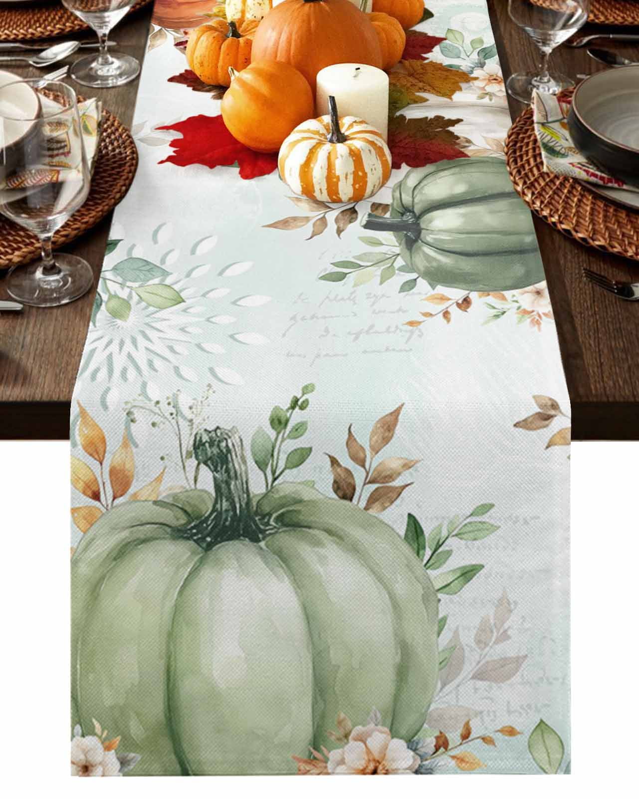 Fall Table Runner Thanksgiving Sage Green Pumpkin Table Runners Floral ...