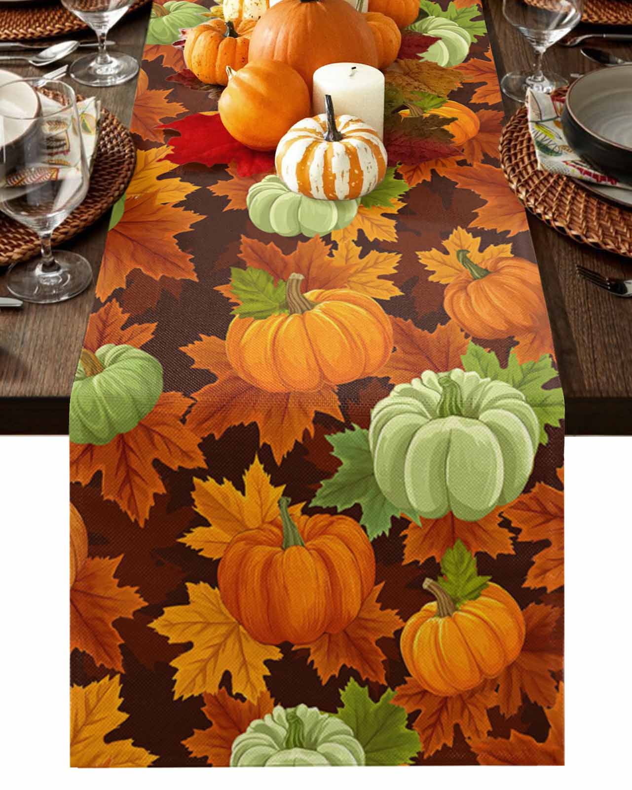 Fall Table Runner Thanksgiving Sage Green Pumpkins Table Runners Burnt ...