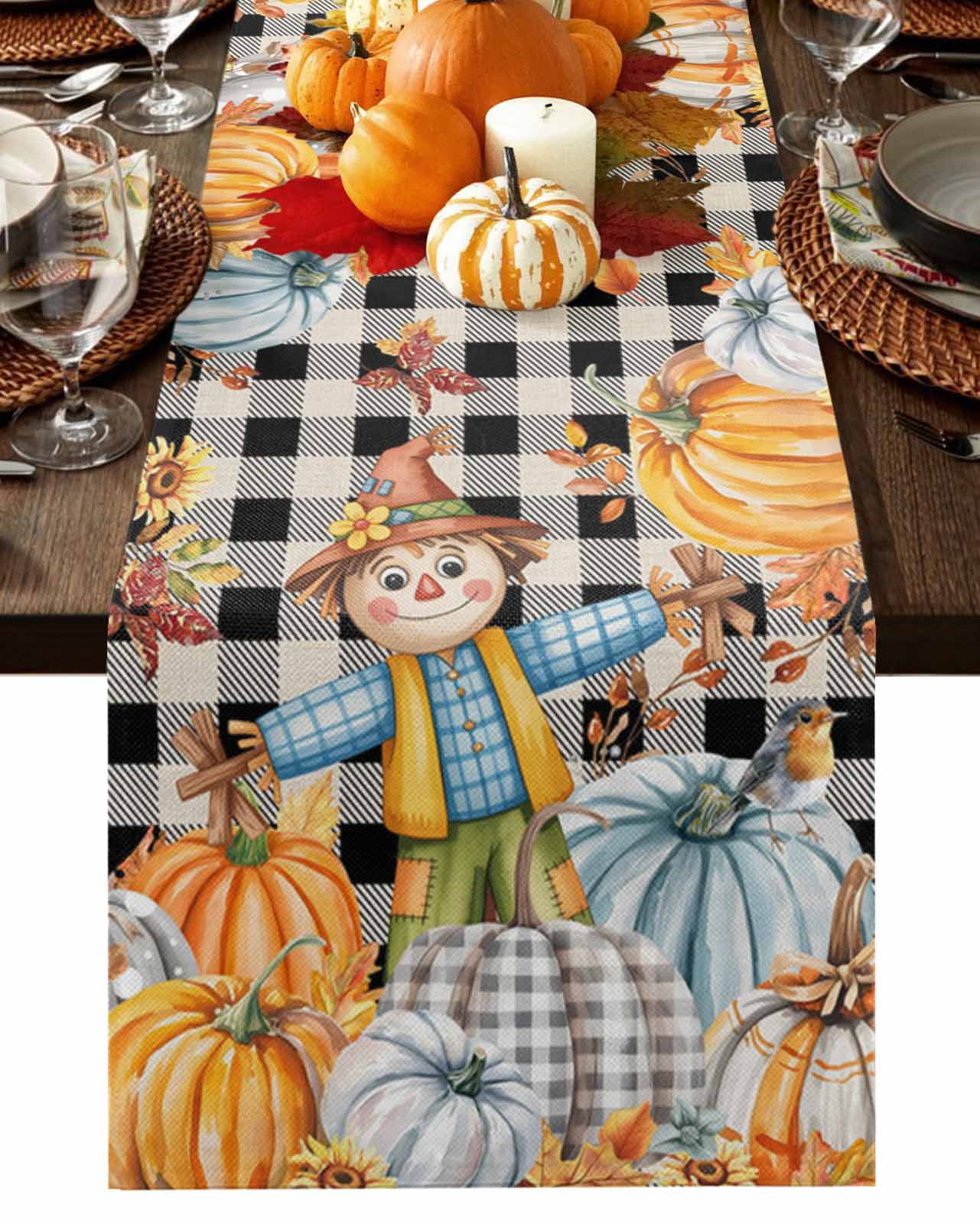 Fall Table Runner Thanksgiving Scarecrows Harvest Pumpkin Table Runners ...