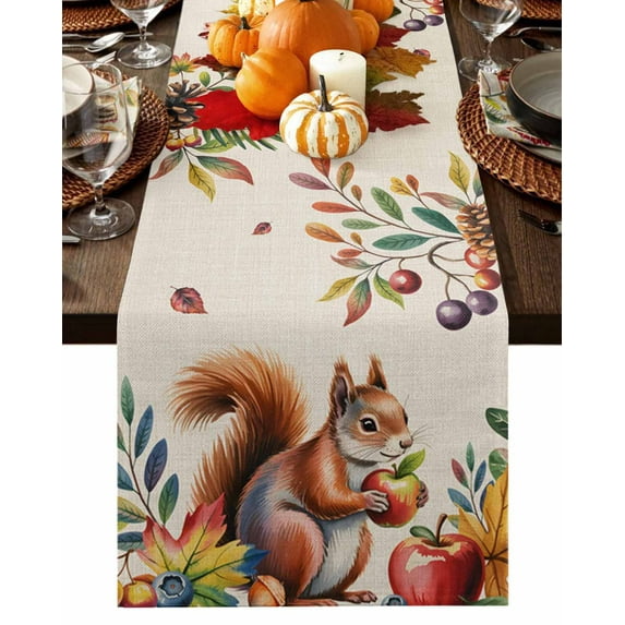Fall Table Runner Thanksgiving Squirrel Table Runners Pine Cone Berry ...