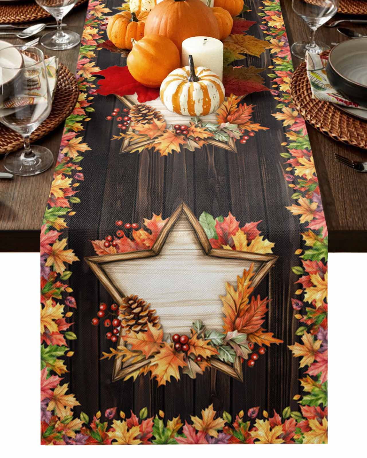 Fall Table Runner Thanksgiving Stars Maple Leaf Table Runners Berry ...