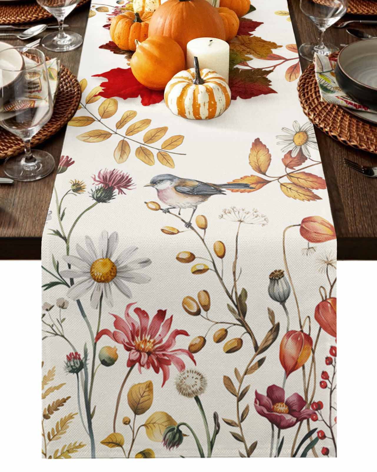 Fall Table Runner Thanksgiving Sunflower Daisy Flower Table Runners ...