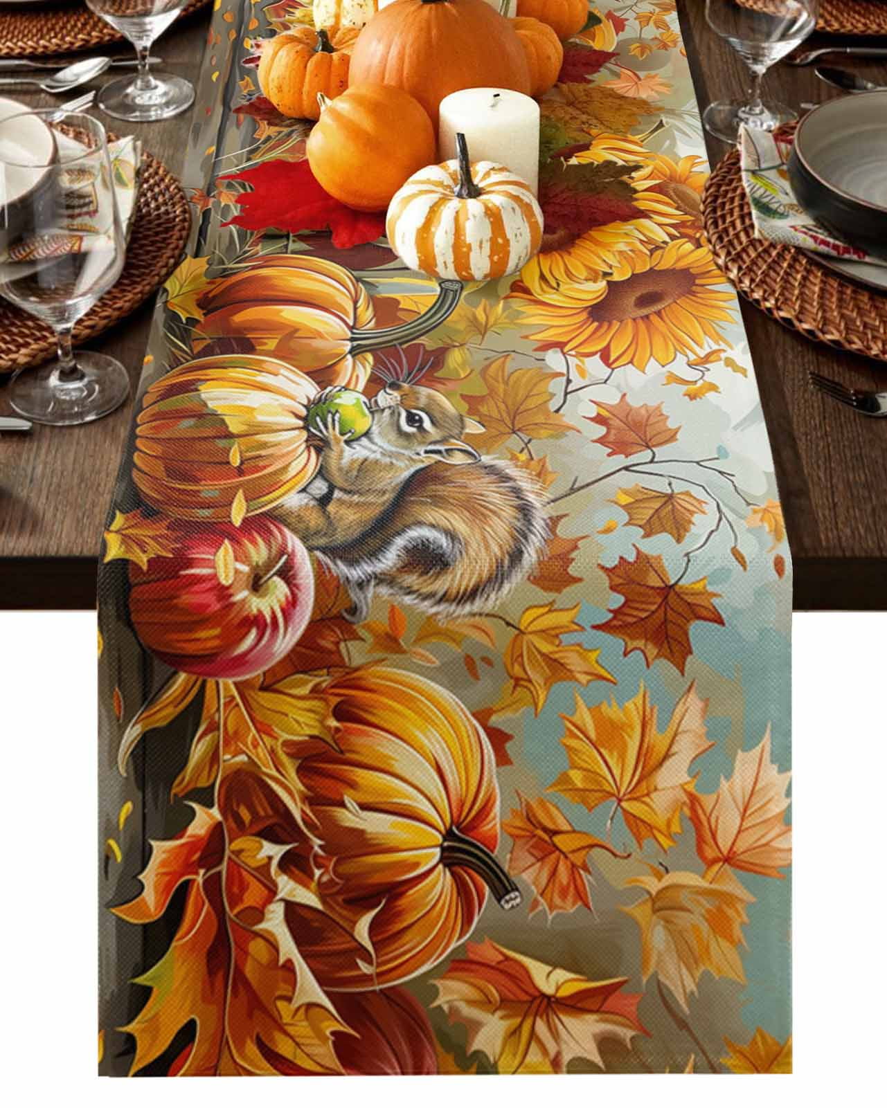 Fall Table Runner Thanksgiving Sunflower Leaves Table Runners Autumn ...