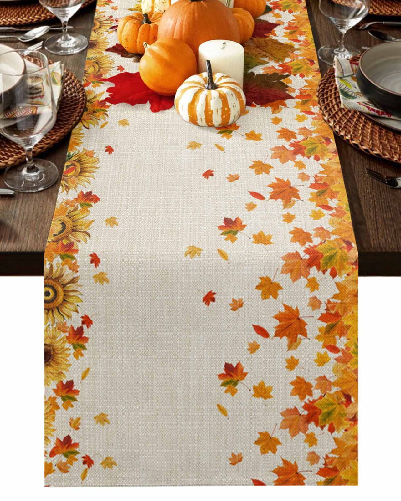 Fall Table Runner Thanksgiving Sunflower Maple Leaves Table Runners ...