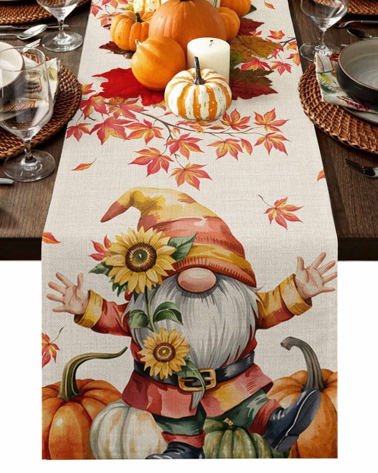 Fall Table Runner Thanksgiving Sunflower Pumpkin Gnome Table Runners ...