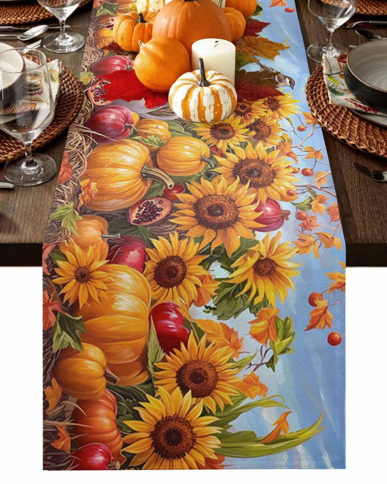 Fall Table Runner Thanksgiving Sunflower Pumpkin Table Runners Haystack ...