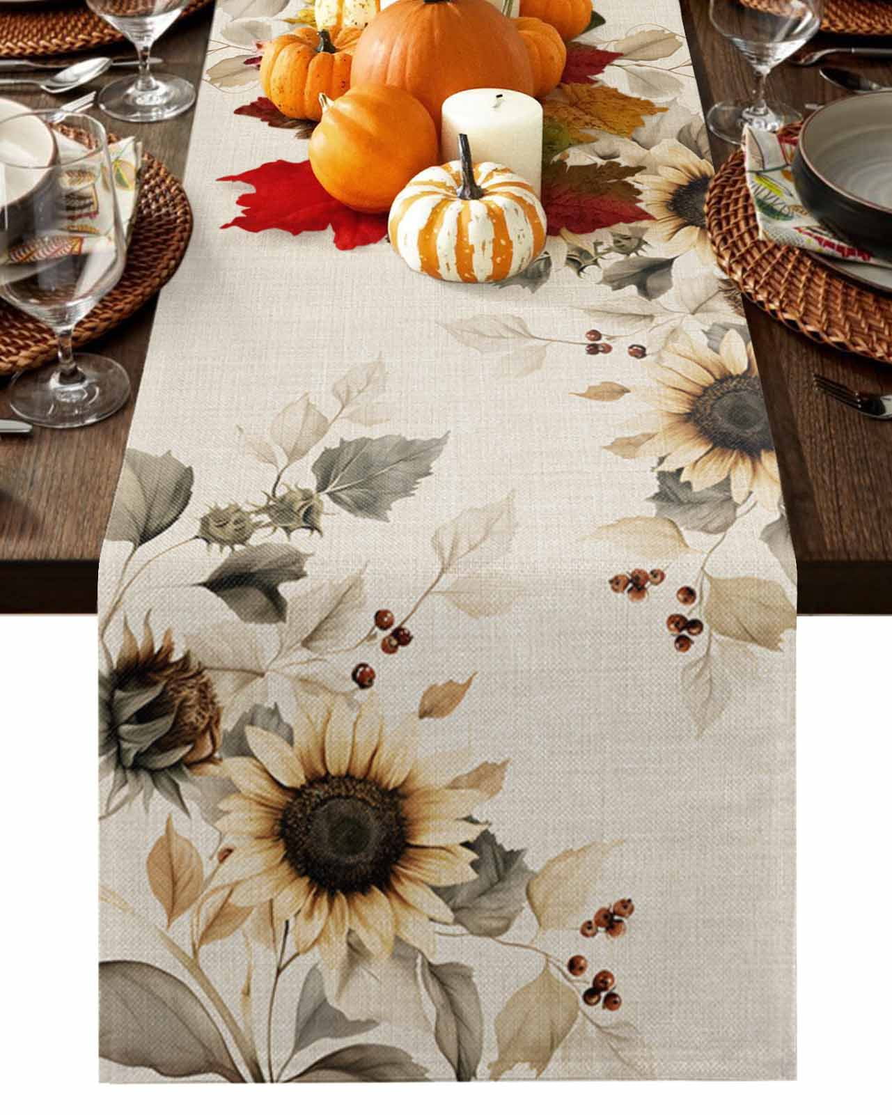 Fall Table Runner Thanksgiving Sunflower Table Runners Watercolor ...