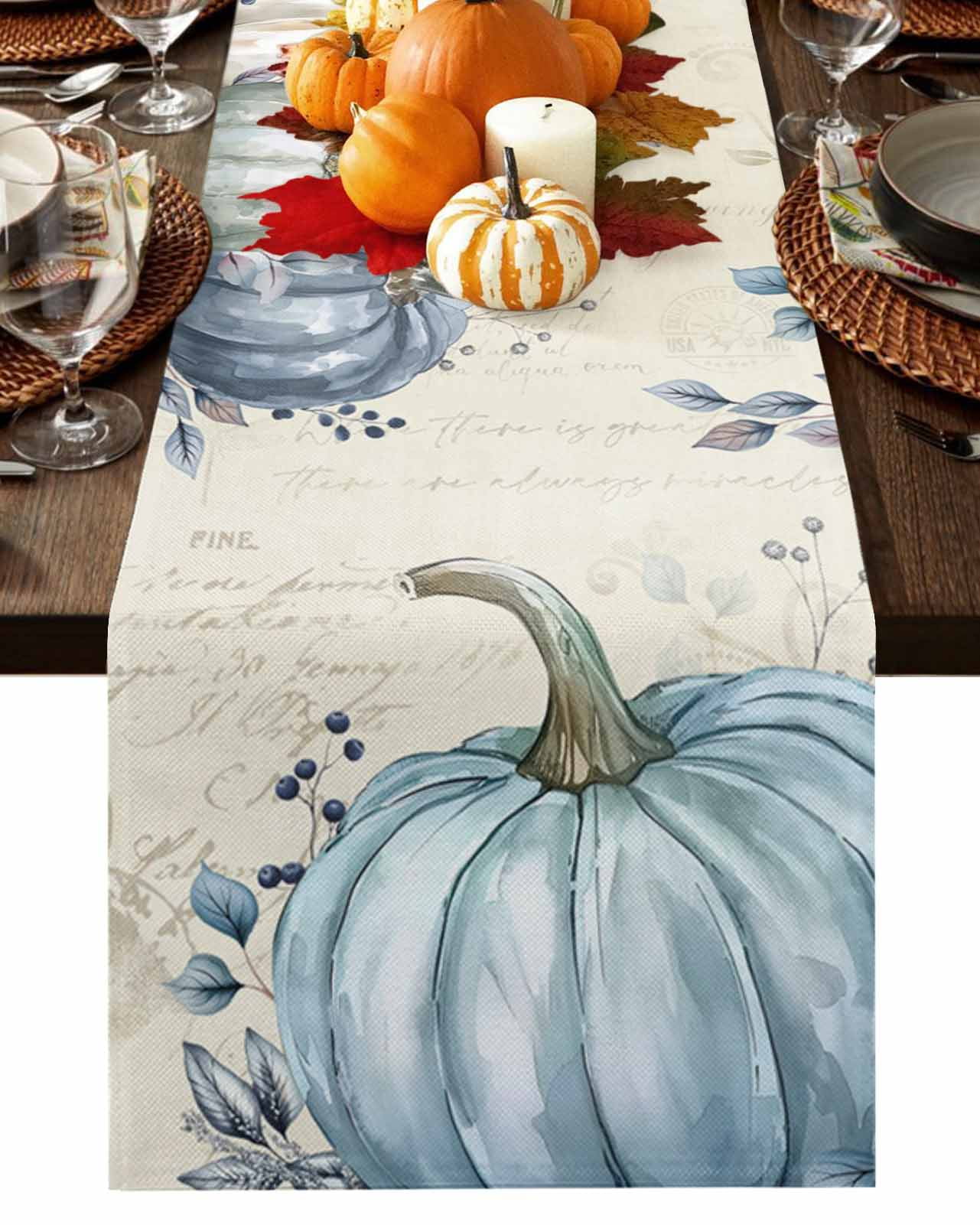 Fall Table Runner Thanksgiving Teal Blue Pumpkin Table Runners Autumn ...