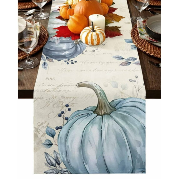 Fall Table Runner Thanksgiving Teal Blue Pumpkin Table Runners Autumn ...