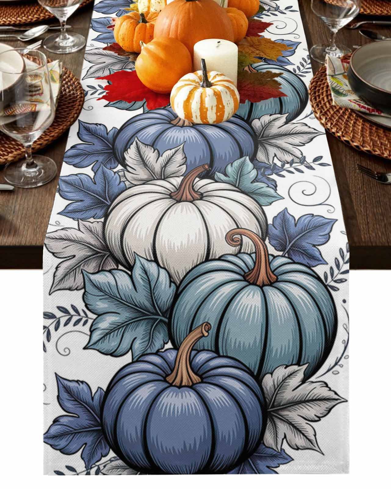 Fall Table Runner Thanksgiving Teal Blue Pumpkin Table Runners Autumn ...