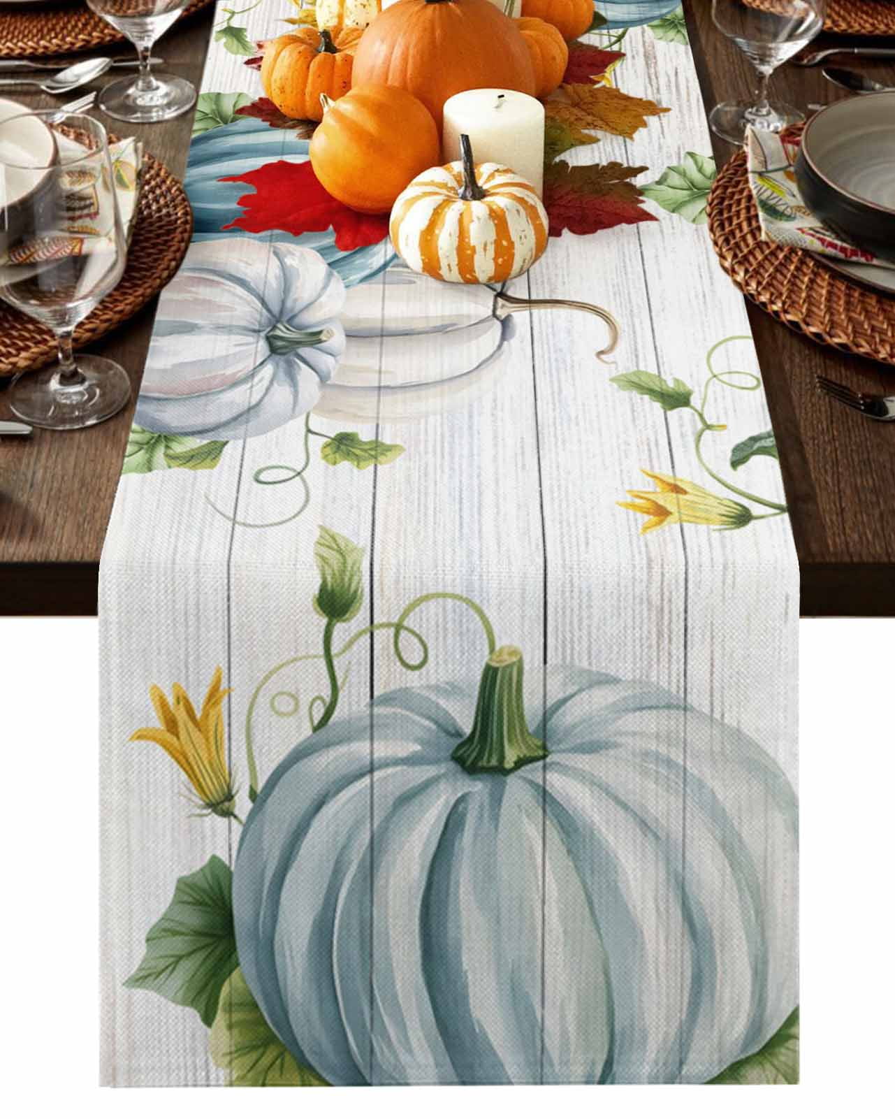 Fall Table Runner Thanksgiving Teal Blue White Pumpkin Table Runners ...