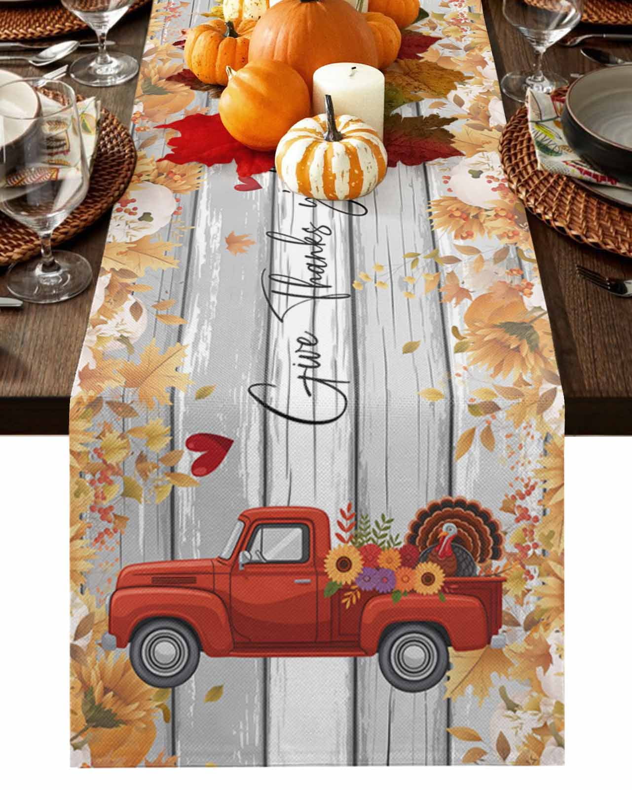 Fall Table Runner Thanksgiving Turkey Red Truck Table Runners Pumpkin ...
