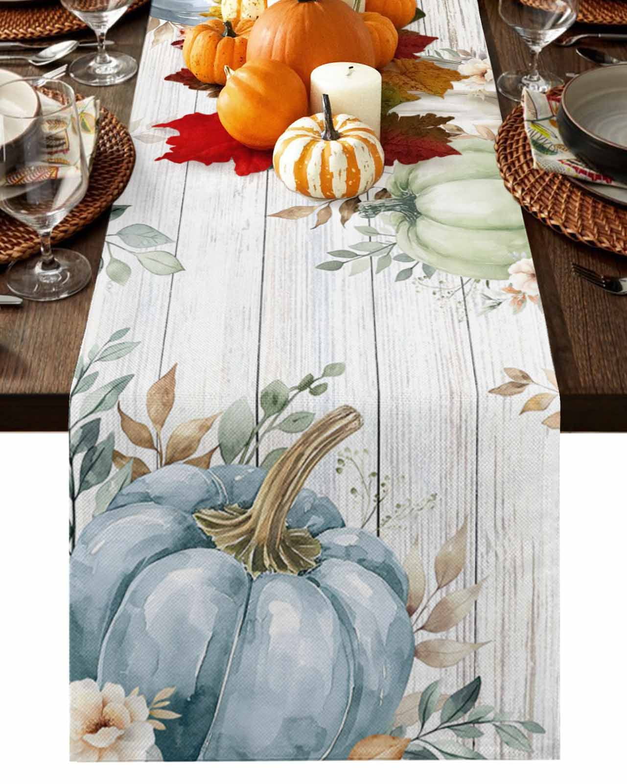 Fall Table Runner Thanksgiving White Blue Pumpkin Table Runners Sage ...
