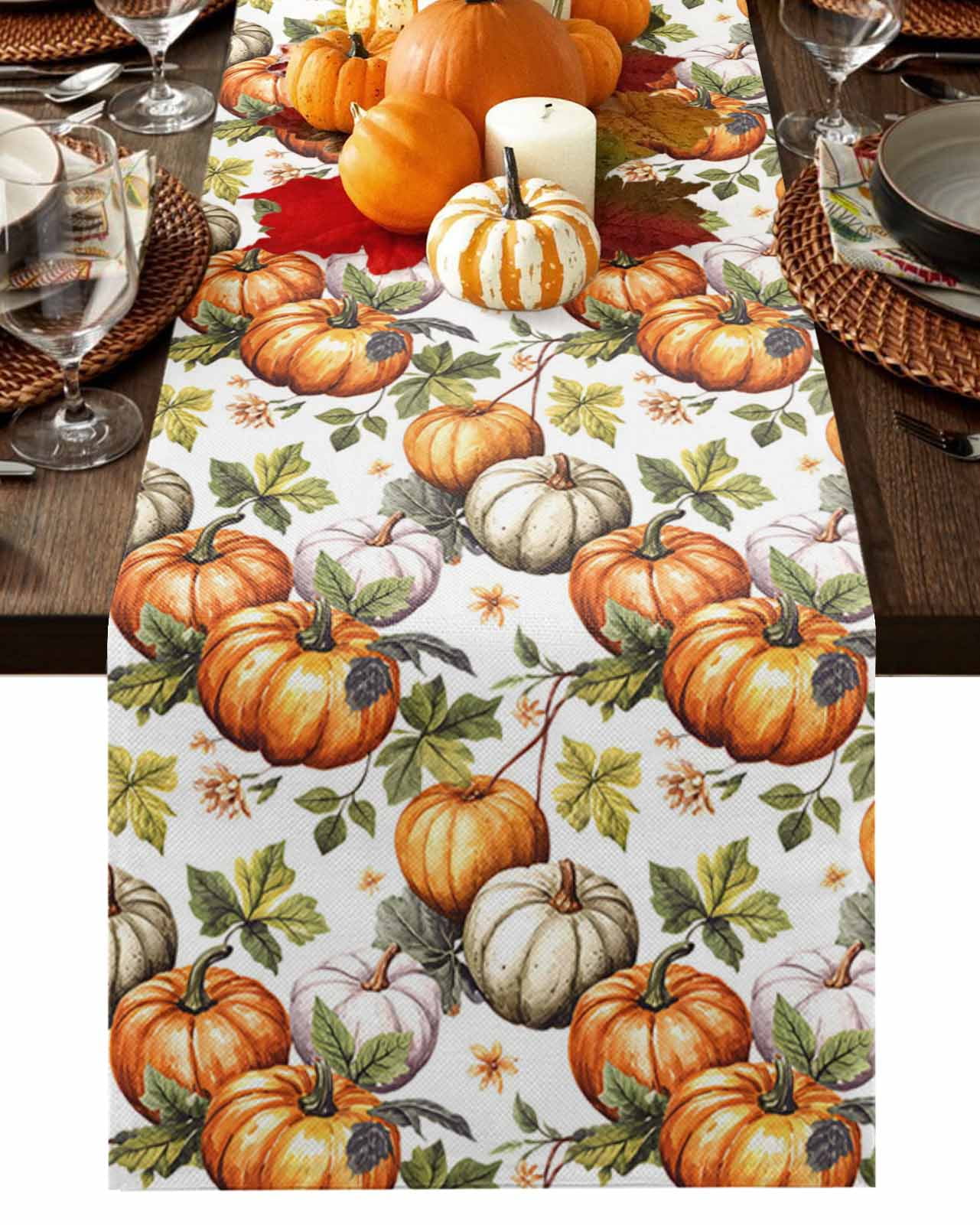 Fall Table Runner Thanksgiving White Orange Pumpkin Table Runners ...